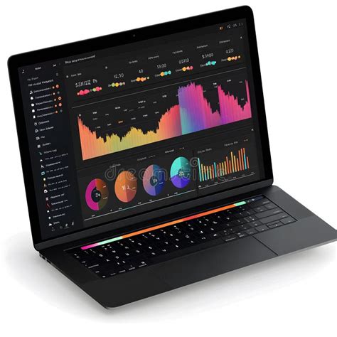 Dark Grey Laptop Displaying Vibrant Data Visualizations And Graphs