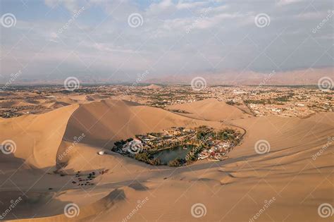 Aerial Sunset Photo Of Desert Oasis Huacachina Ica Peru South