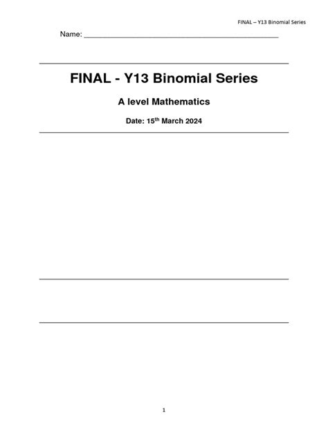 Final Y13 Binomial Series Pdf Summation Equations