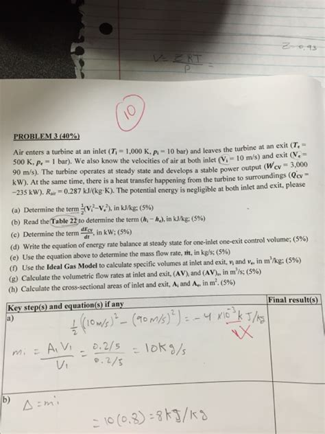 Solved Air Enters A Turbine At An Inlet T I 1 000 K P I