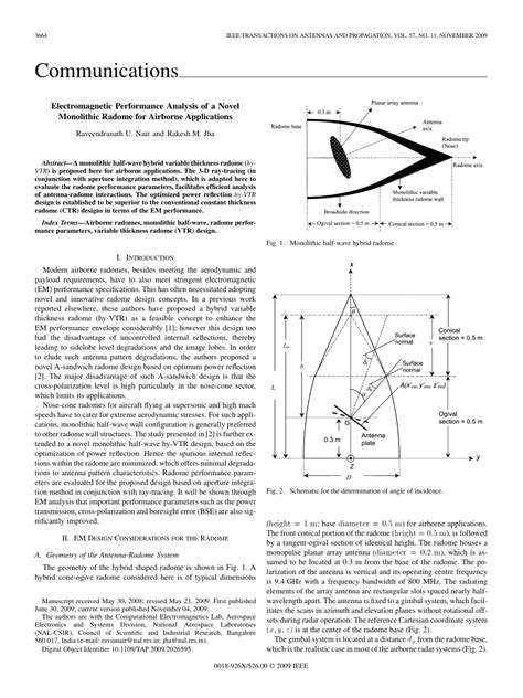 Pdf Electromagnetic Performance Analysis Of A Novel Monolithic Radome For Airborne Applications