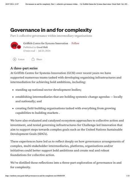 Governance In And For Complexity Pdf Governance Innovation