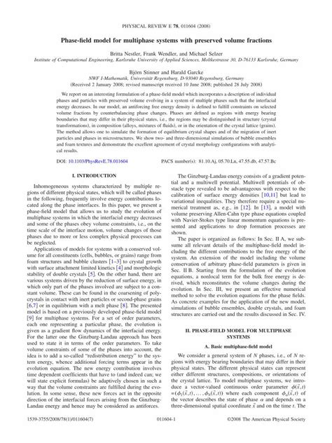 Pdf Phase Field Model For Multiphase Systems With Preserved Volume