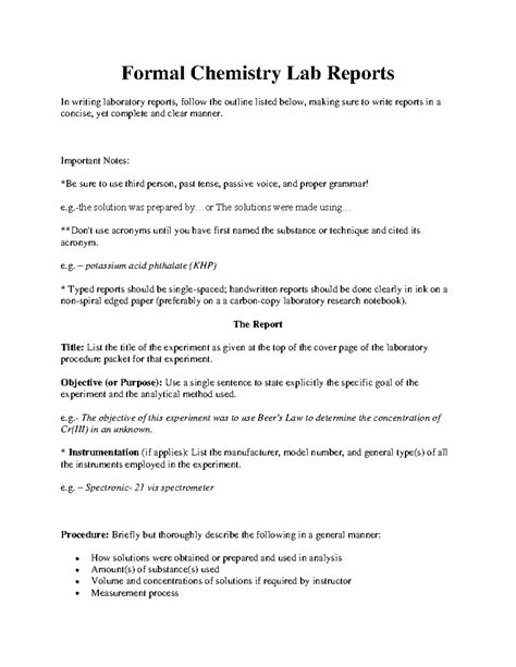 Chemistry Procedure Lab Report At Lynda Higgins Blog