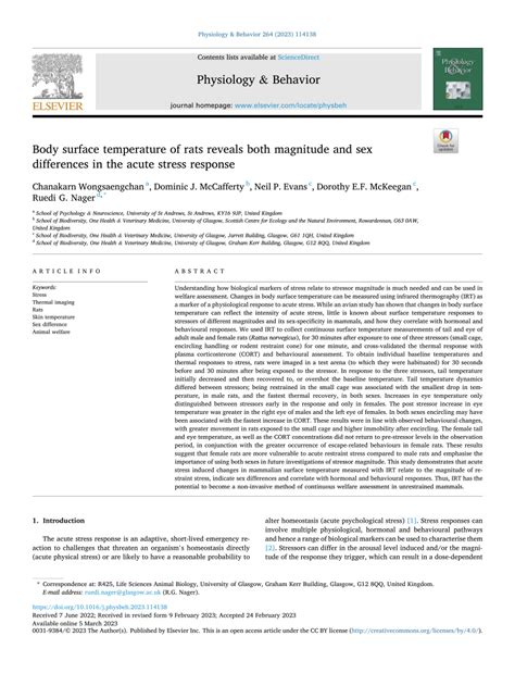 Pdf Body Surface Temperature Of Rats Reveals Both Magnitude And Sex