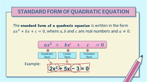 Standard Form Of Quadratic Equation Youtube