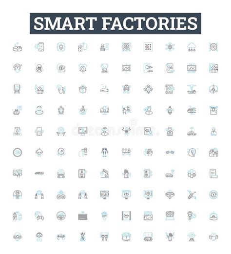 Smart Factories Vector Line Icons Set Smart Factories Industry Automation Internet