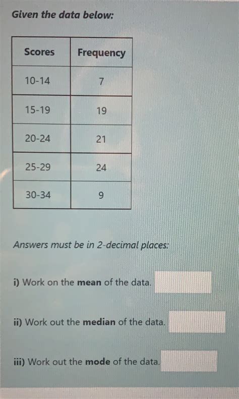 solved given the data below answers must be in 2 decimal places i