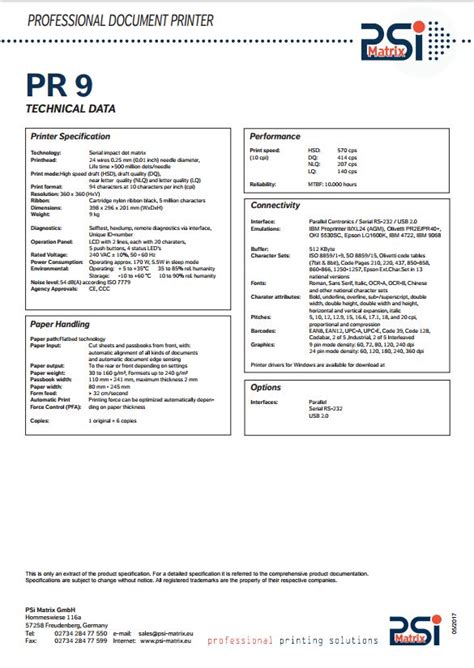 Data Sheet Pr9 Psi Matrix