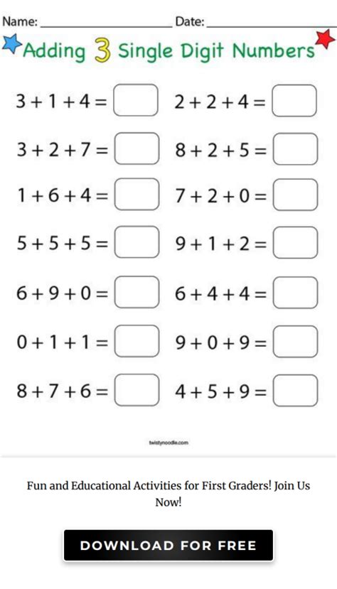 Adding 3 Single Digit Numbers 1st Grade Math Worksheets Free Printables In 2025 1st Grade