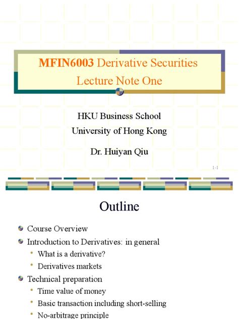 Mfin6003 Derivative Securities Lecture Note One Pdf Derivative Finance Futures Contract
