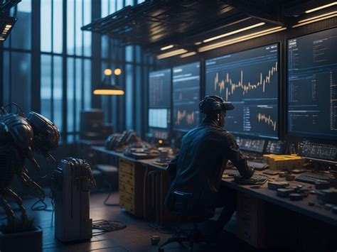 premium ai image stock market day trader working on computer with