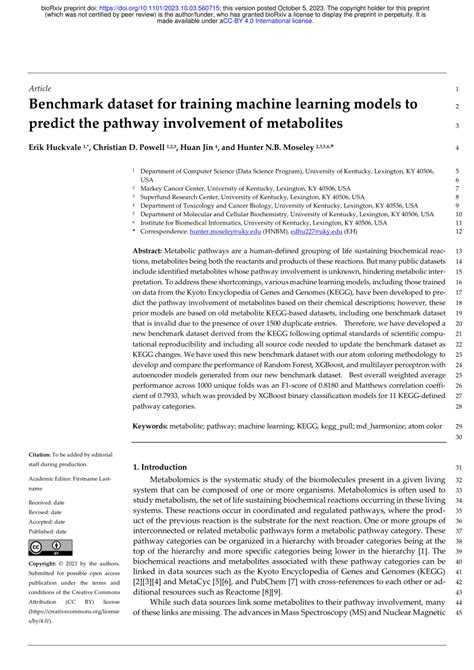 Pdf Benchmark Dataset For Training Machine Learning Models To Predict The Pathway Involvement
