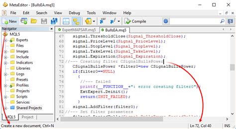 Status Bar Workspace Metaeditor Help