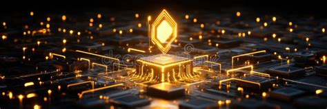 Futuristic Glow Of A Neon Circuit Board With Central Processing Unit And Connected Network Stock