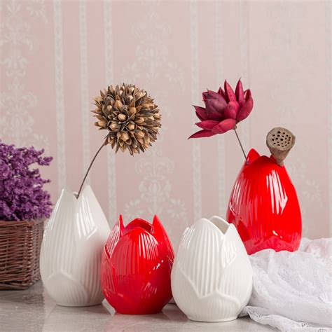Ceramic Lotus Vase Red White Ceramic Vases Tableto Grandado