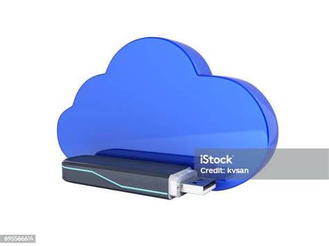 클라우드 스토리지의 개념 Usb 플래시 드라이브 클라우드 흰색 절연 그림자 없이 3d 배경 0명에 대한 스톡 사진 및 기타