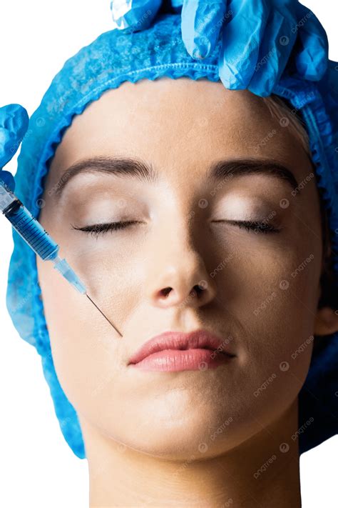 Woman Receiving Botox Injection On Her Lips Face Woman Touching Treatment Syringe Botox Png