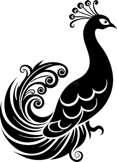Vintage Peacock Black Stencil Elegant Design Stock Illustration