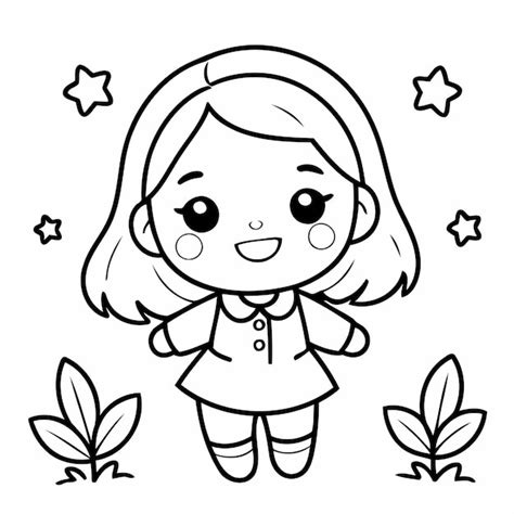귀여운 터 일러스트레이션 아이들을 위한 소녀 그림 색칠 활동 프리미엄 벡터