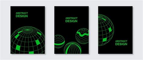 추상적인 미래의 포스터 디자인과 와이어 프레임 구 다양한 패턴의 3d 그리드 서클 프리미엄 벡터