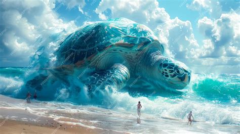 Premium Photo The Spectacular Vision Of A Colossal Sea Turtle At Seascape