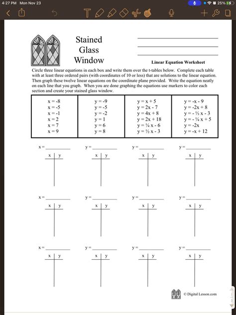 mastering linear equations graphing using a table worksheet