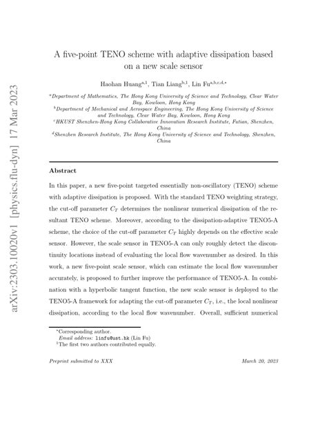 Pdf A Five Point Teno Scheme With Adaptive Dissipation Based On A New