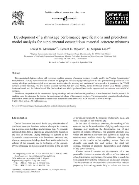 Pdf Development Of A Shrinkage Performance Specifications And
