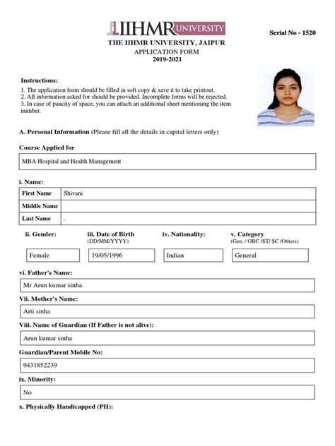 application form first name middle name last name pdf university