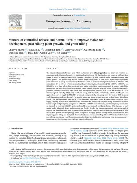 Pdf Appropriate Mixture Of Controlled Release And Normal Urea Improves Post Silking Maize