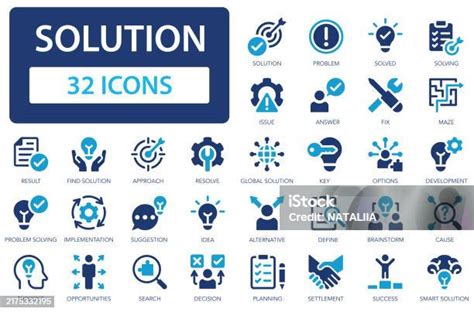 Solution Icon Set Alternative Problem Resolve Define Answer Issue Goal