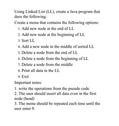 Solved Using Linked List LL Create A Java Program That Chegg