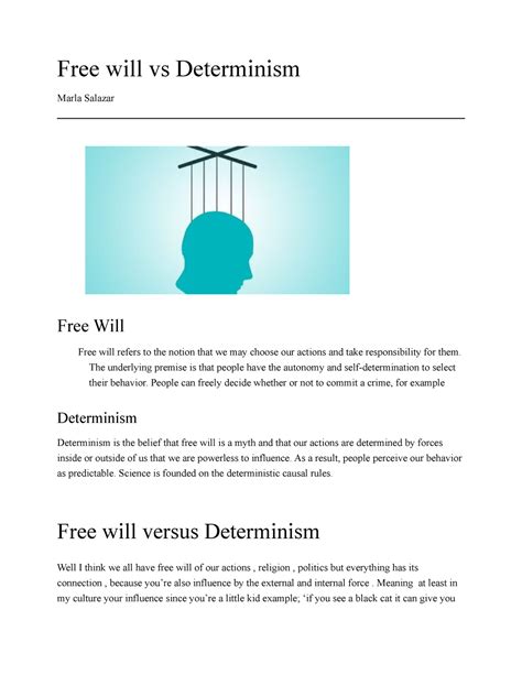 Free Will Vs Determinism Free Will Vs Determinism Marla Salazar Free