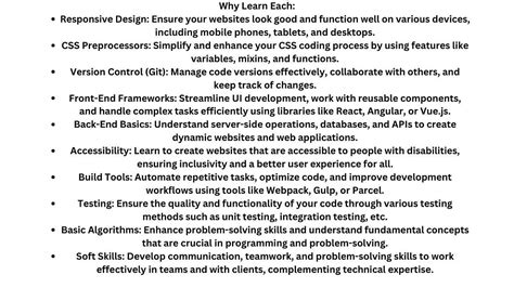 This Table Provides A Roadmap For A Beginner After Learning Html Css