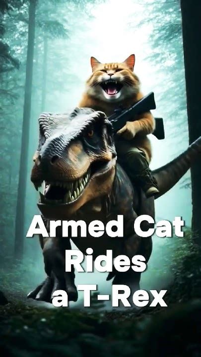 Armed Cat Rides A T Rex 🦖😼cat Dinosaur Trex Funny Shorts Animals