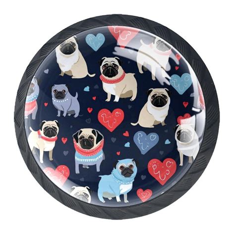 4 Pack Black Drawer Knobs Pugs And Hearts Cabinet Knobs Round Glass Knobs For Kitchen Cabinet