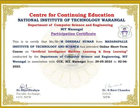 Dheeraj Kumar M On Linkedin Completed The 5 Day Online Short Term Course On Ai Mlanddl Which Was