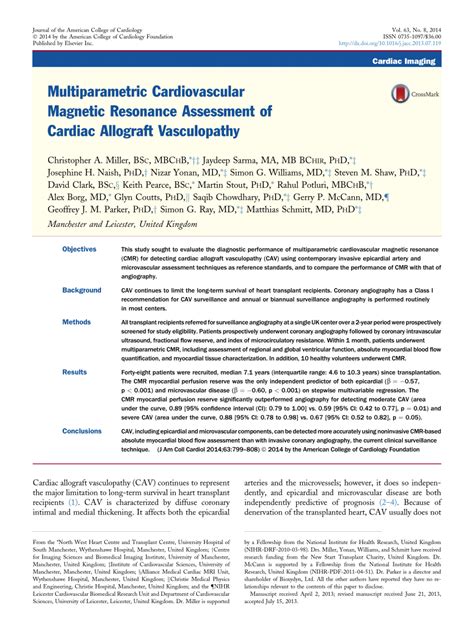 Pdf Multiparametric Cardiovascular Magnetic Resonance Assessment Of Cardiac Allograft Vasculopathy