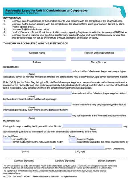 Rental Lease Agreement Florida Template Free