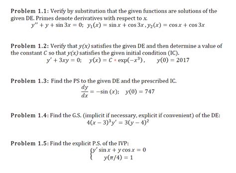 Solved Verify By Substitution That The Given Functions Are