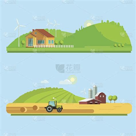 设置矢量插图生态旅游，扁平化风格。素材 花瓣网