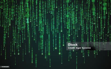 행렬 배경입니다 이진 코드 텍스처 녹색 숫자가 떨어지는 데이터 시각화 개념입니다 미래지향적인 디지털 배경 1자리와 0자리 숫자입니다 컴퓨터 화면 템플릿입니다 벡터