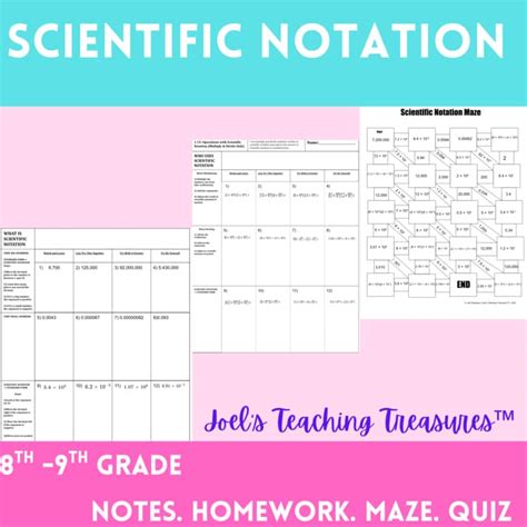 8th Grade Math Scientific Notation Packet Notes Maze Homework Quiz