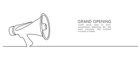 하나의 연속 선 도면에 공용 혼 스피커 간단한 선형 스타일로 마케팅 프로모션의 메가 폰 기호 관심 그랜드 오프닝 및 채용 제안을위한 비즈니스 컨셉 벡터 일러스트레이션 기자