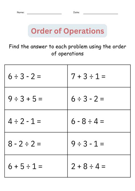 Printable Order Of Operations Digital Worksheets Activities For