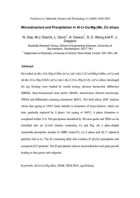 Pdf Microstructure And Precipitation In Al Li Cu Mg Mn Zr Alloys