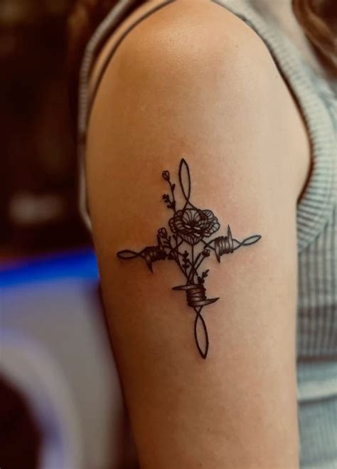 Barbed Wire Flower Cross Tattoo Barbwire Cross Barb Wire Cross