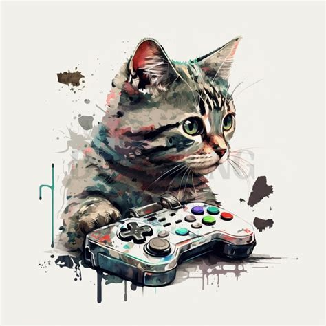 Cute Cat Controller Watercolor Clipart Cat Controller Bundle Etsy