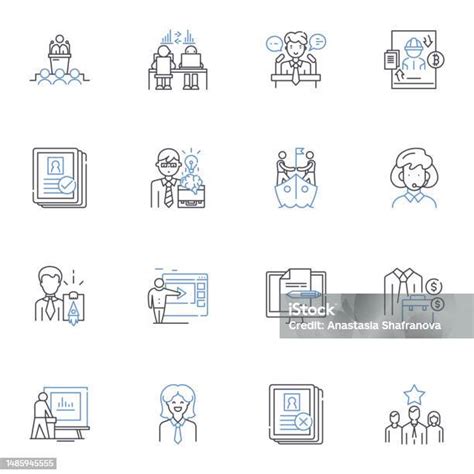 줄 아이콘 컬렉션을 추구하는 역할입니다 리더십 책임감 끈기 적응력 창의성 근면 헌신 벡터 및 선형 그림 자신감 비전 야망 개요